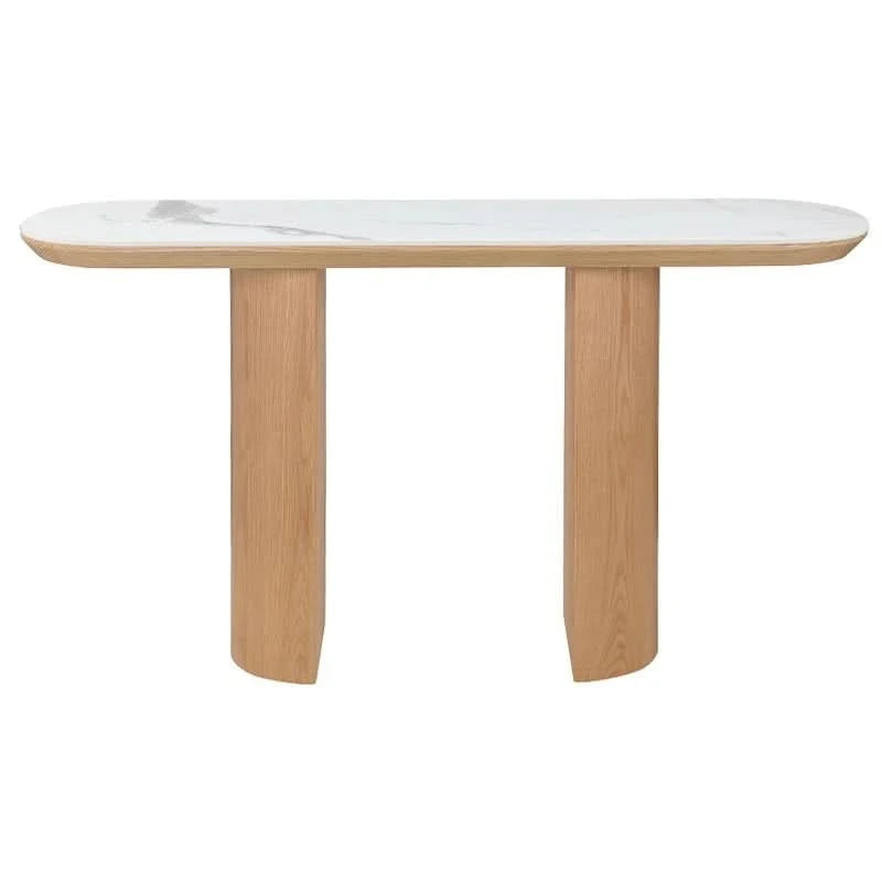 CASPIAN OAK OVAL HALL TABLE/ CONSOLE TABLE NATURALWOODEN LEGS/ WHITE CERAMIC TOP | MyChocolateWood