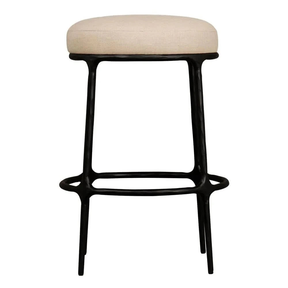 SOREN BLACK KITCHEN STOOL - NATURAL LINEN TOP | MyChocolateWood