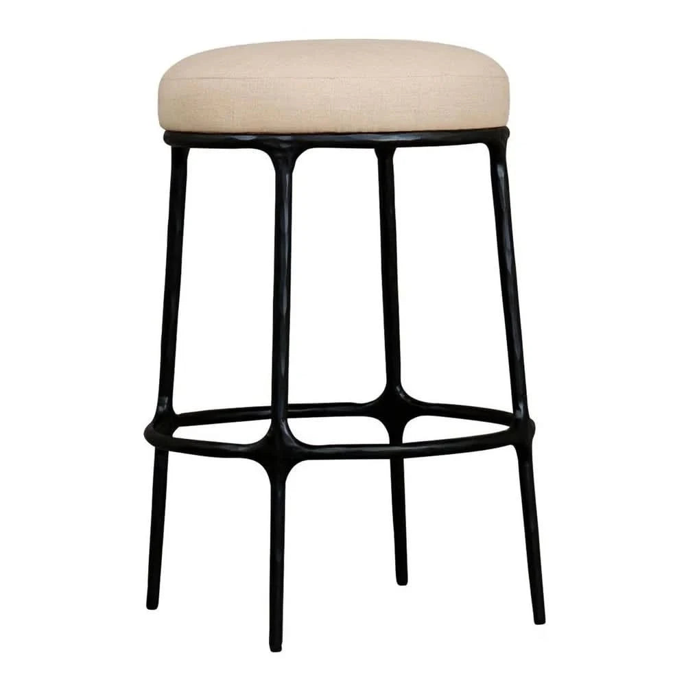 SOREN BLACK KITCHEN STOOL - NATURAL LINEN TOP | MyChocolateWood
