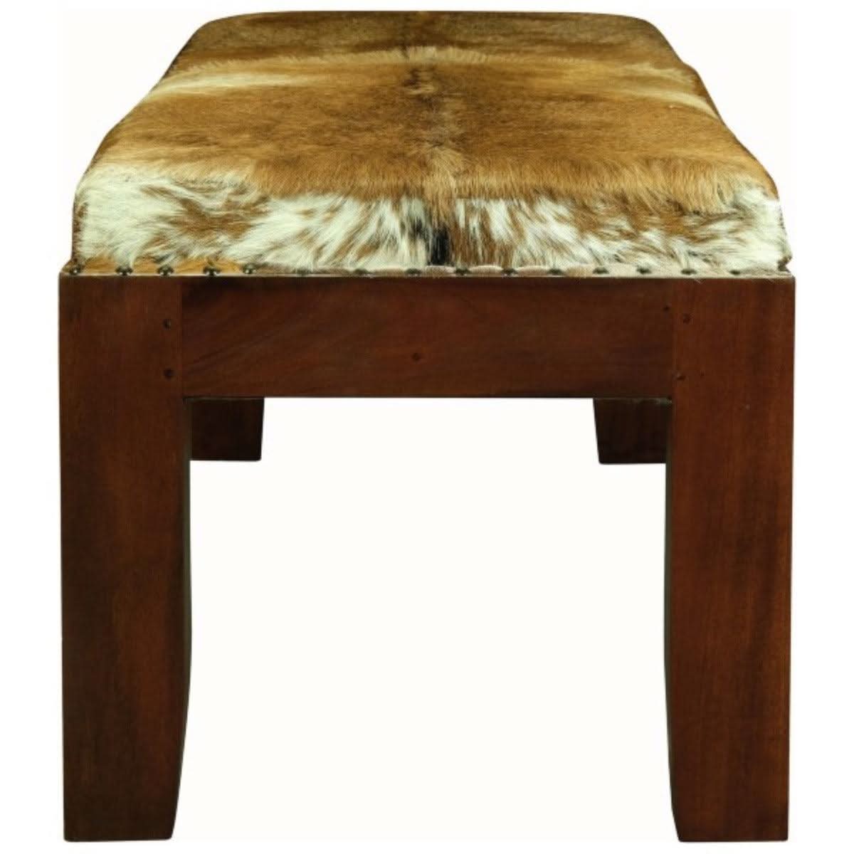 ASHMORE SOLID MAHOGANY TIMBER DOUBLE BENCH WITH GOAT HIDE SEAT ...