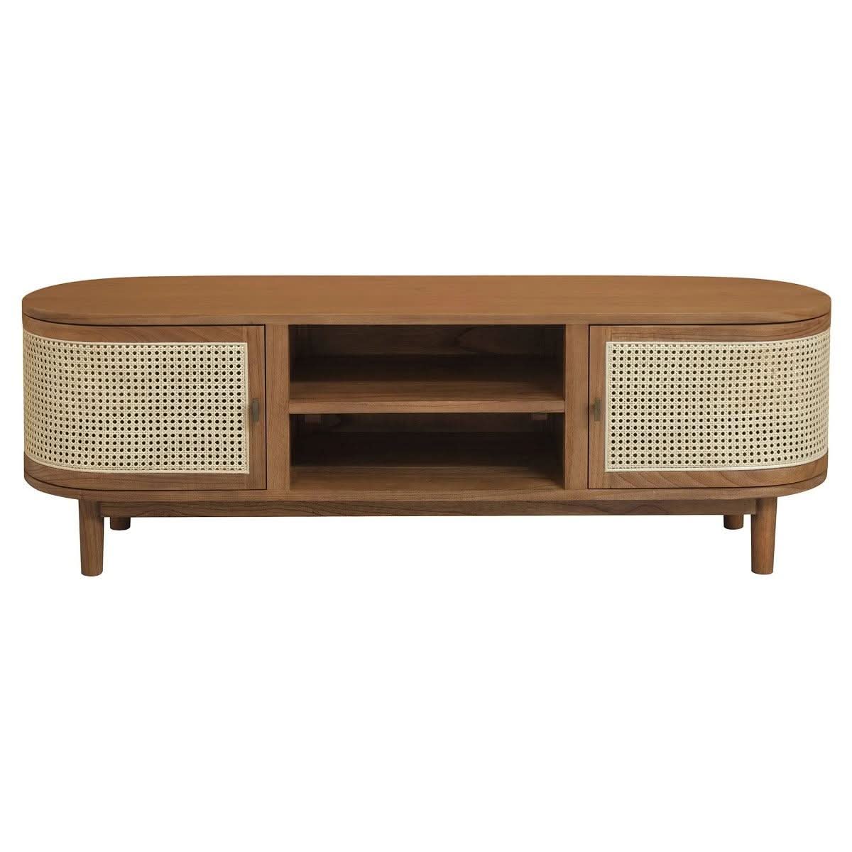KELLY WHITE CEDAR TIMBER & RATTAN TV UNIT 2 DOORS ALMOND | MyChocolateWood